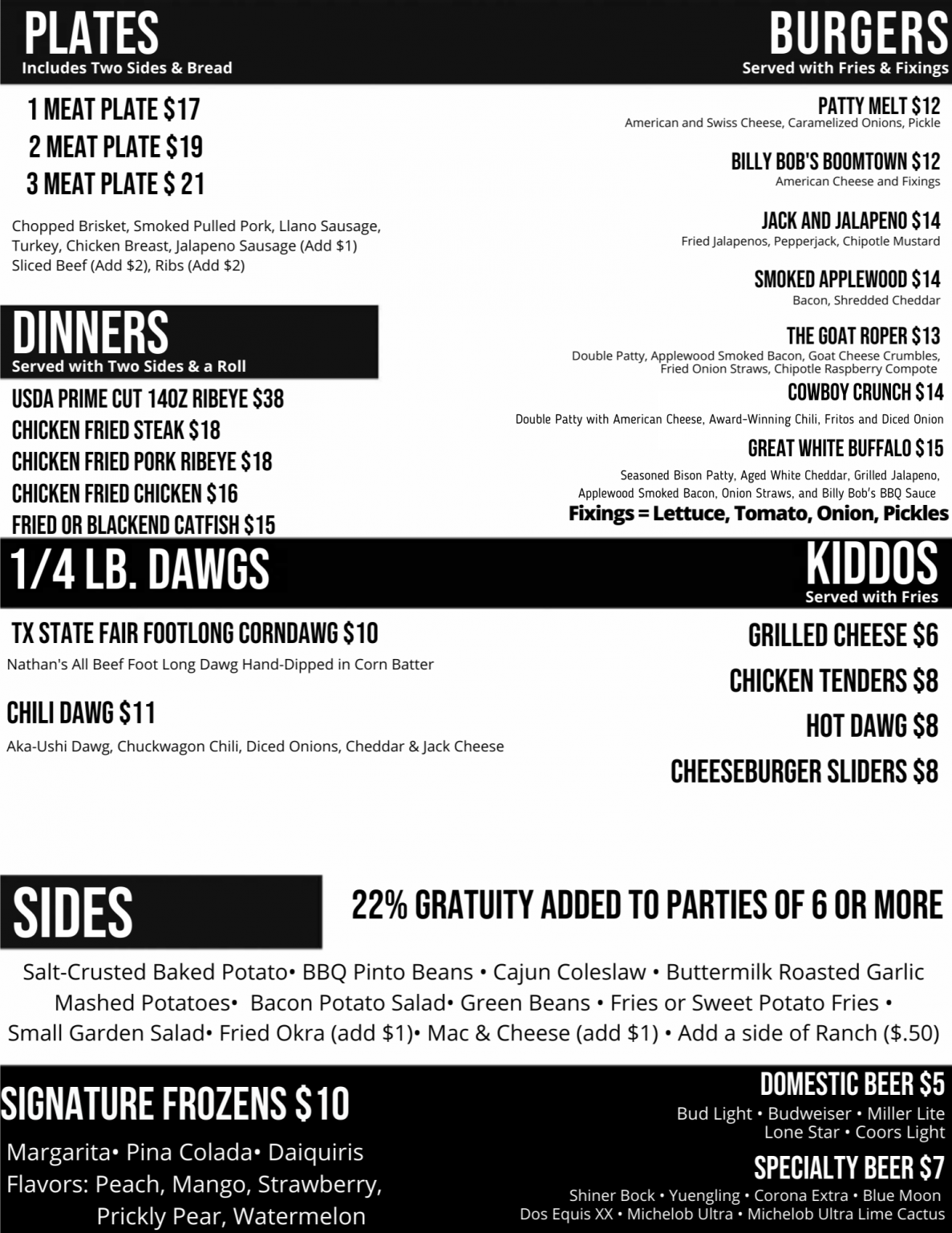 MENU - Billy Bob's Texas