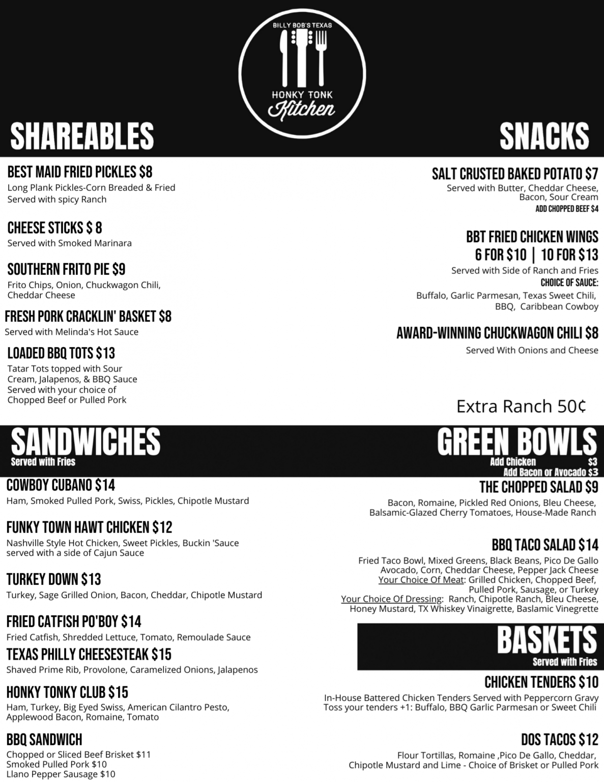MENU - Billy Bob's Texas