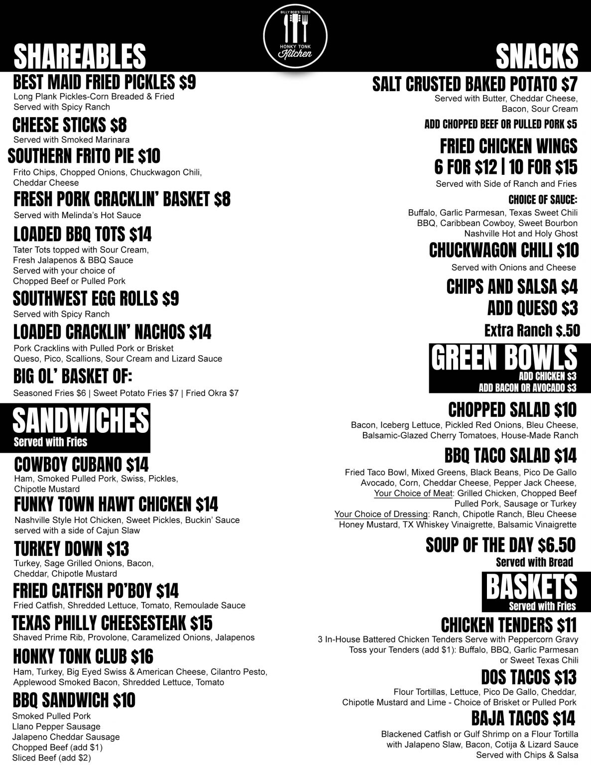 MENU - Billy Bob's Texas