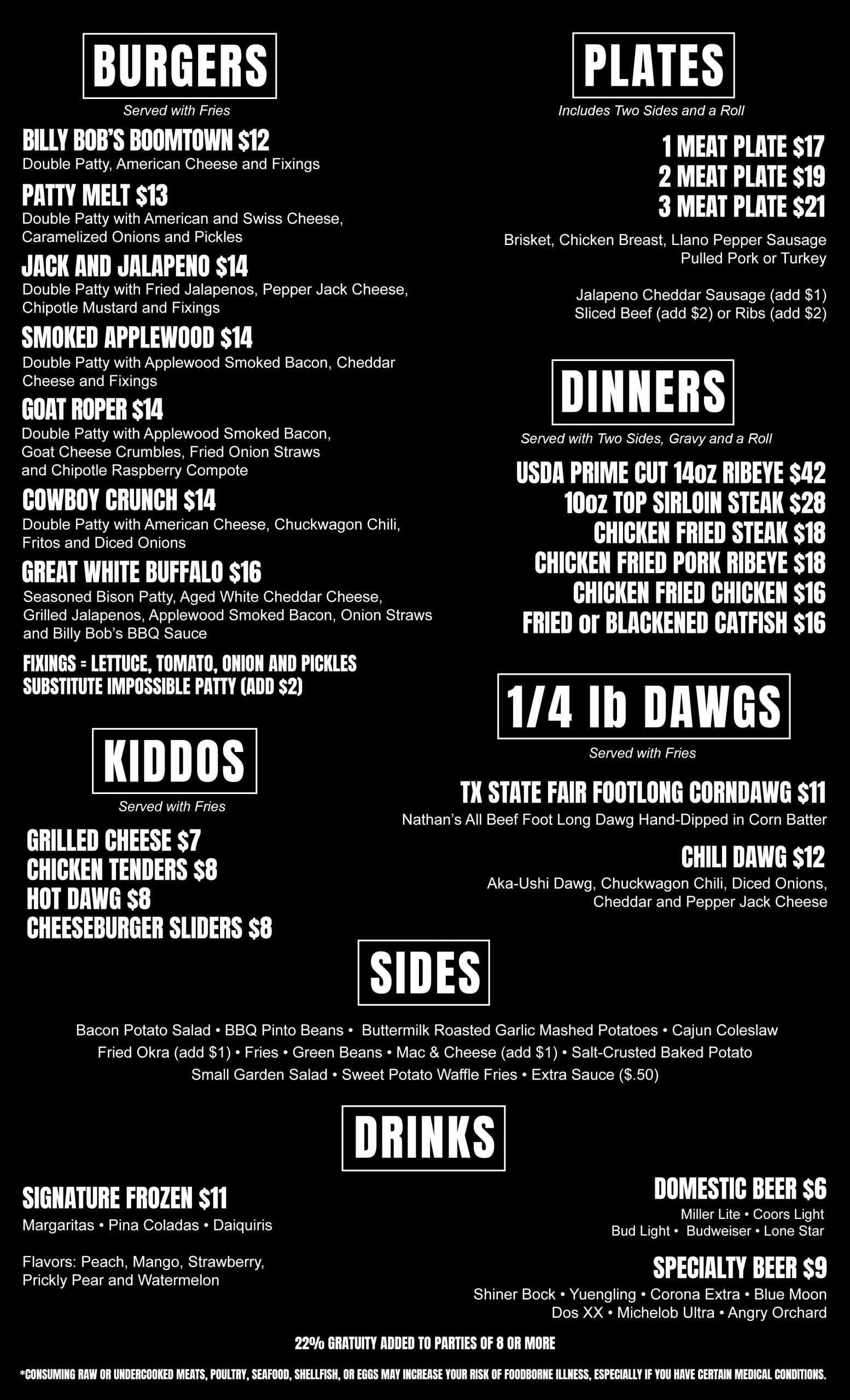 MENU - Billy Bob's Texas