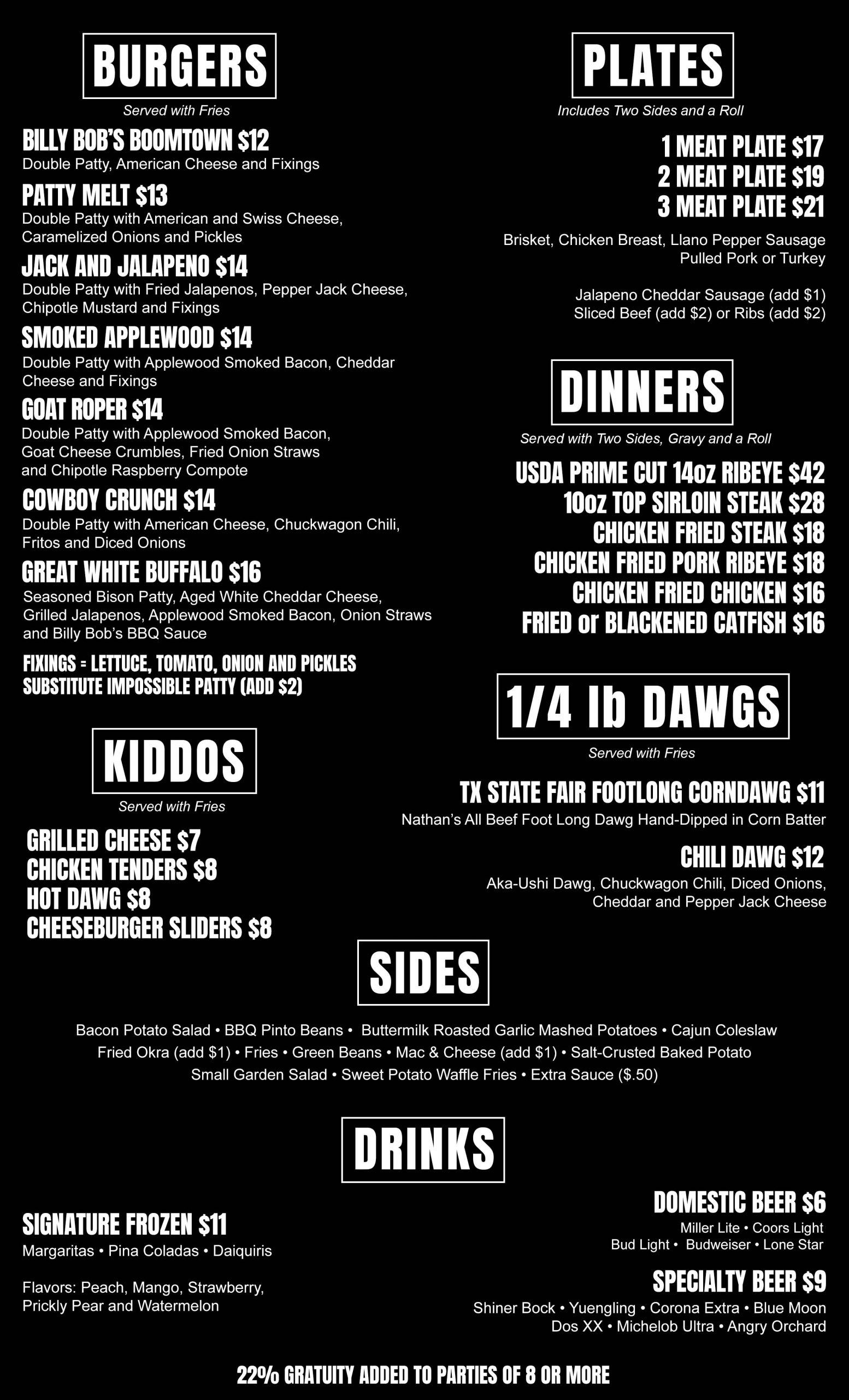 MENU - Billy Bob's Texas