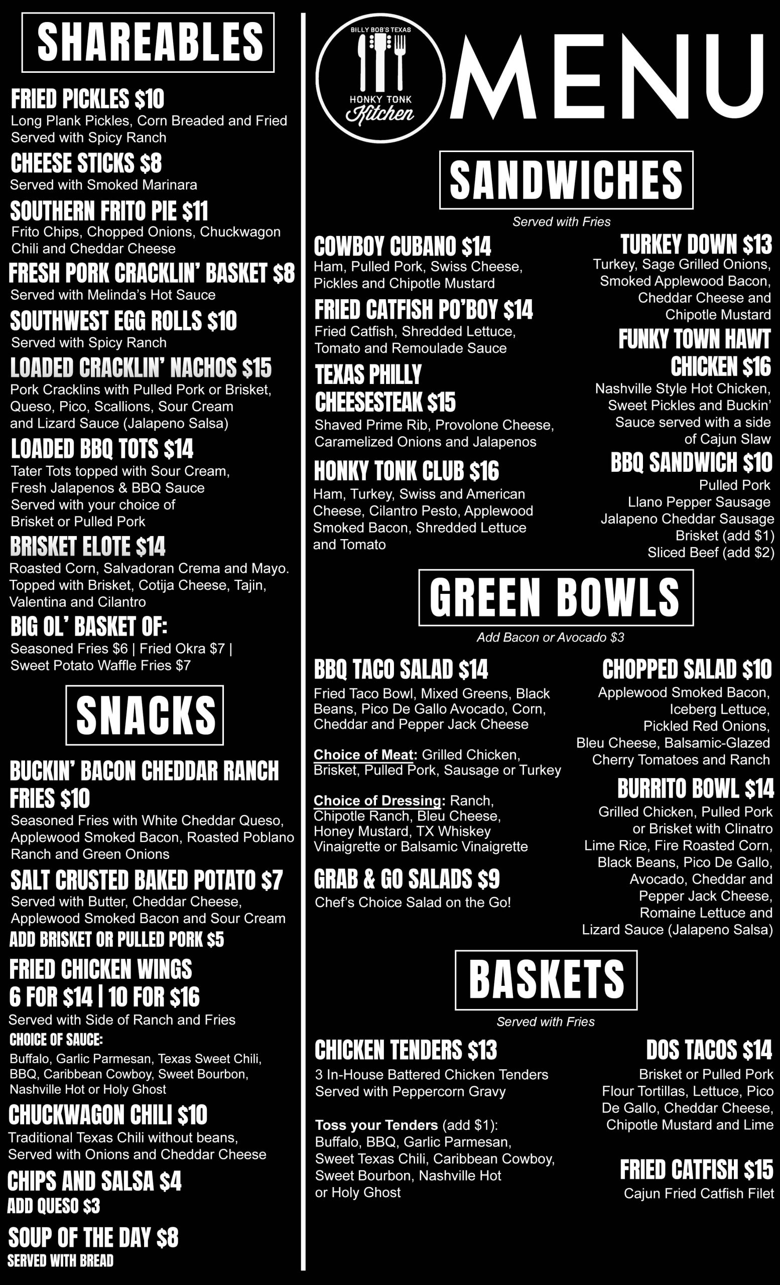 MENU - Billy Bob's Texas