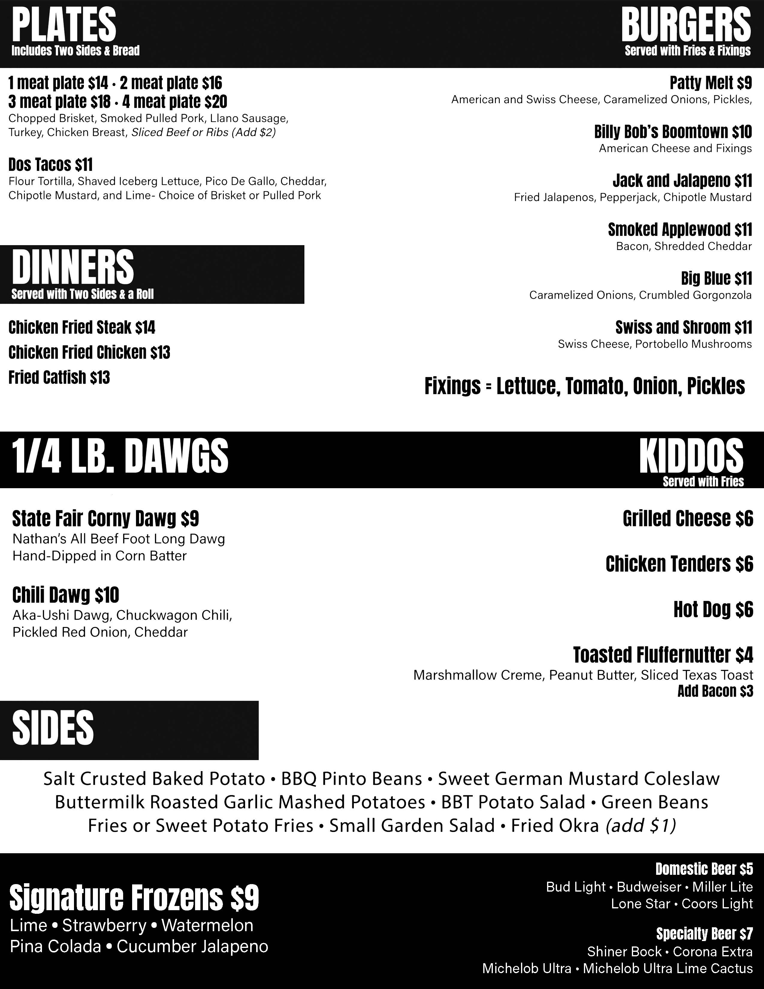 MENU - Billy Bob's Texas